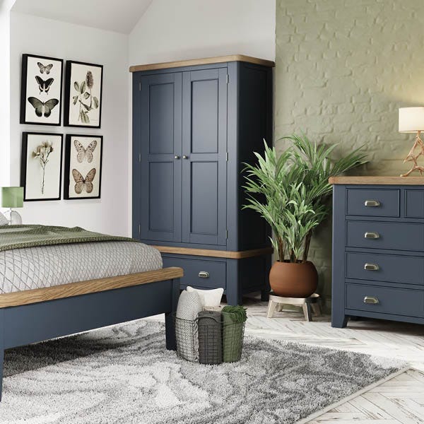 Wessex Smoked Oak Blue Painted Slim Larder Cupboard – The Furniture ...